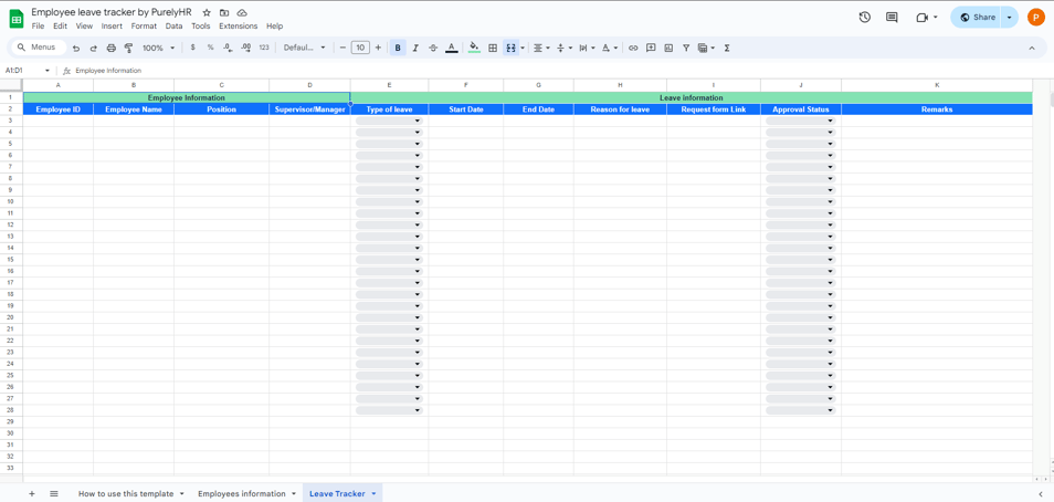 How to use the PurelyHR employee leave tracker template